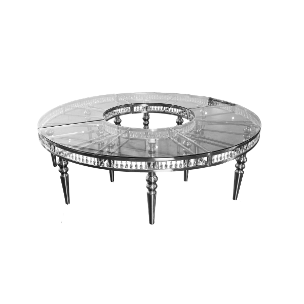 Serpentine Table - Silver Frame with Clear Top and Crystals – Event ...